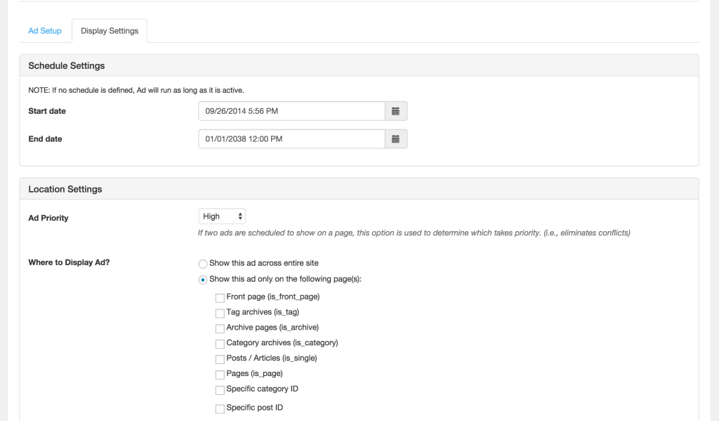 ad display conditions - DraftPress